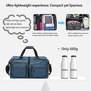 Travel Duffel Bag, 65L Foldable Travel Duffle Bag with Shoes Compartment and wet pocket, Waterproof & Tear Resistant (A4-Dark blue, 65L)