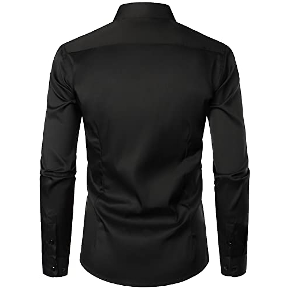 HOOD CREW Men’s Long Sleeve Button Down Shirt Slim Fit Casual Solid Dress Shirts Black 3XL