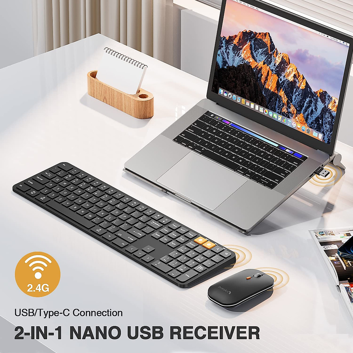 Backlit Wireless Keyboard and Mouse for Mac, ProtoArc KM100 Ultra Slim Backlit Wireless Keyboard, Rechargeable Silent Keyboard Mouse Combo for Mac OS, Windows 7/8/10, MacBook Air/Pro, Laptop (Black)