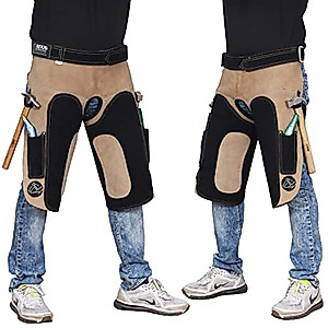 Rekhi International Professional Farrier Apron Chaps, Horse shoe, Leather for men, Black on Beige, 25'' inches 63 cm