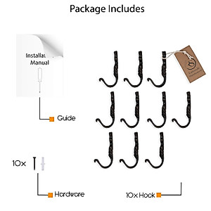 Rustic State Astor Wall Mount Cast Iron Hooks Coat Towel Bag Hat Hanger Multiuse Entryway Railroad Spike Rack Black Set of 10