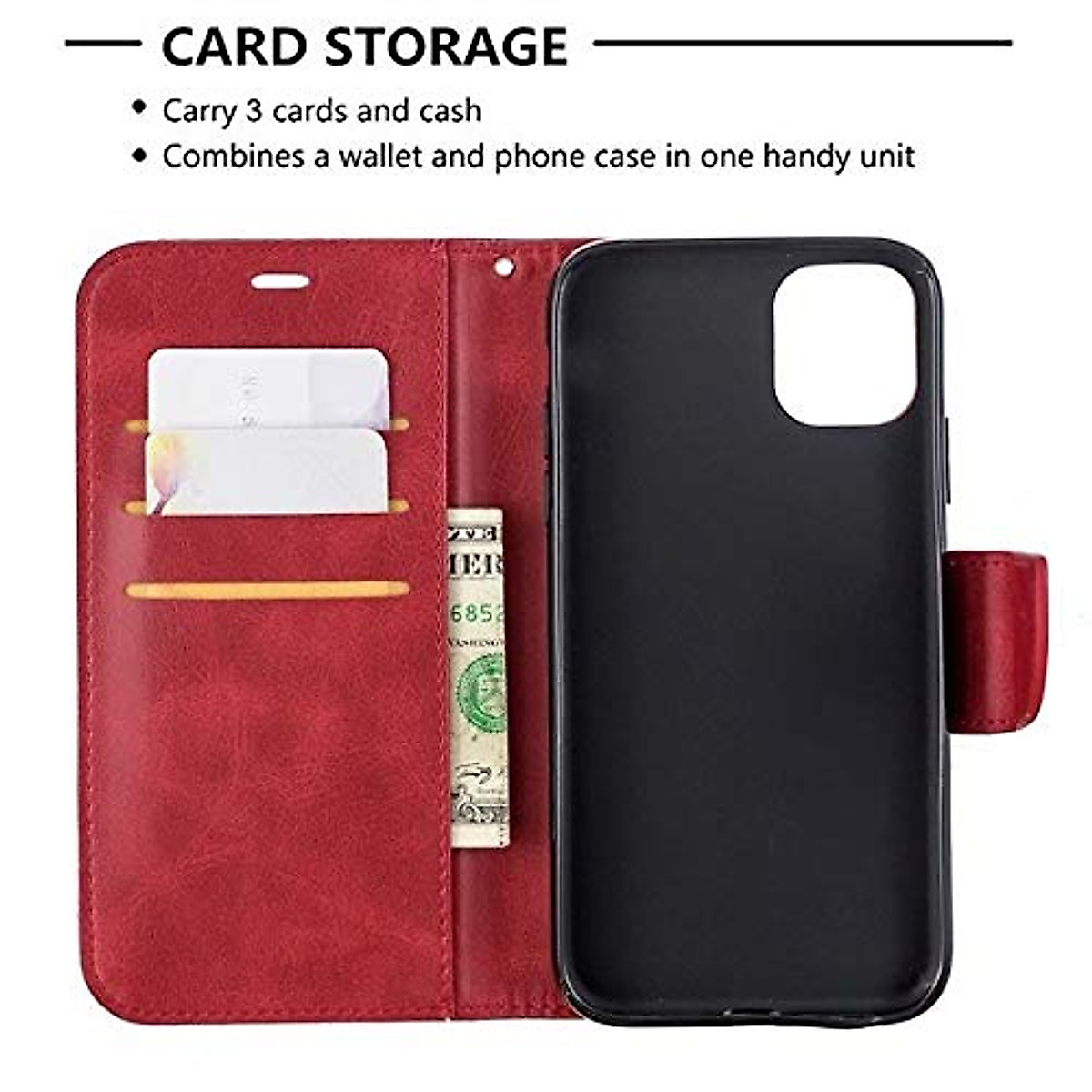 Glow Co, Ltd. iPhone 11 Pro Max Notebook Type Case with Strap, Red, Tempered Glass & Stylus Pen Included 406-3-02
