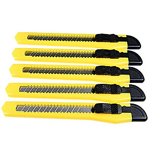 WEKOIL Art Craft Utility Knife Pack 5 Snap off 9mm Cutter with 10 Extra Carbon Steel Blades, Yellow