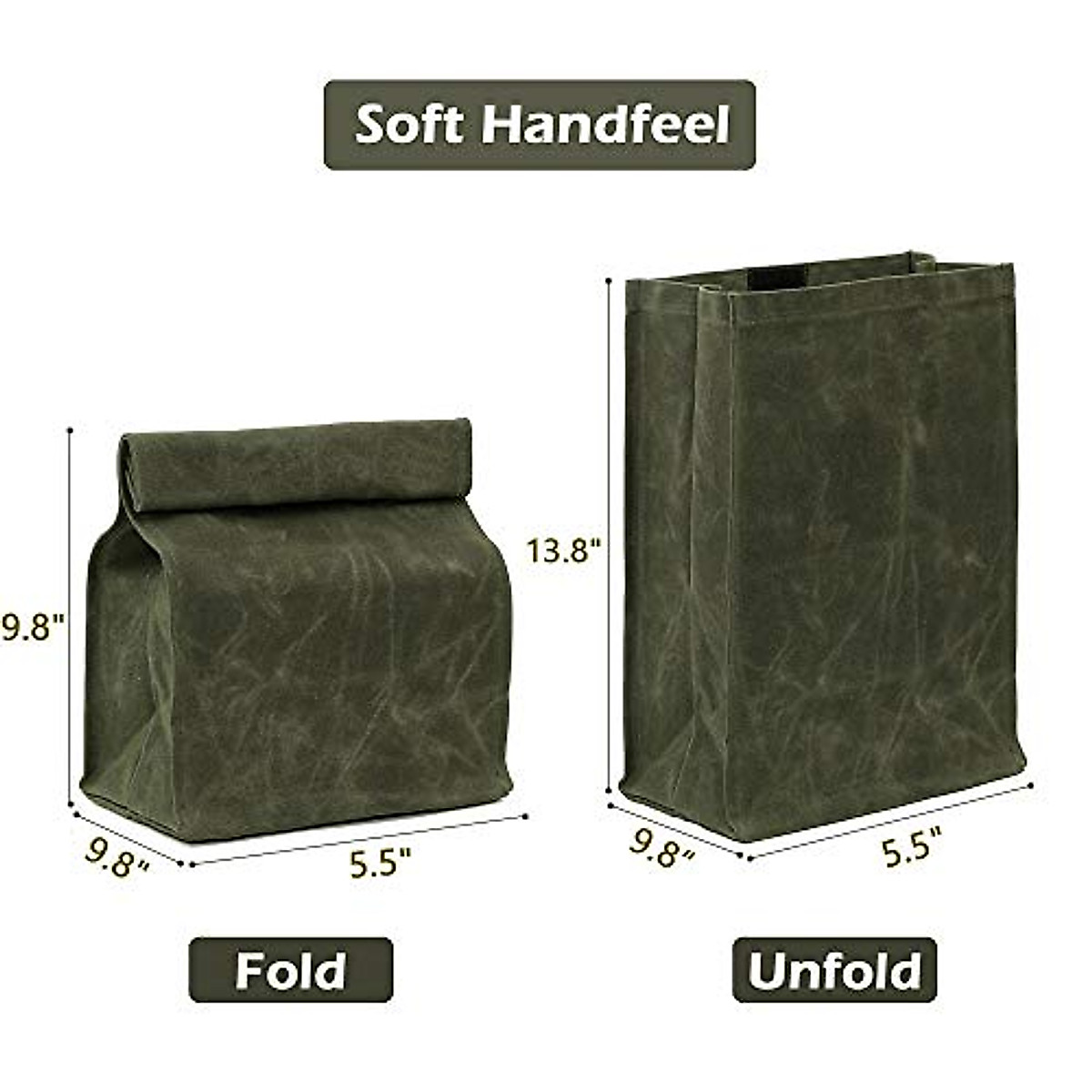 Kaaltisy Waxed Canvas Lunch Bags Work Lunch Box Eco-friendly Reusable Lunch Bag with Hook and Loop Closure, Green, Soft Handfeel