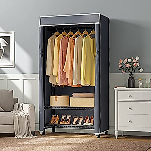 VIPEK V1S 3 Tiers Heavy Duty Garment Racks for Hanging Clothes Portable Closet for Small Spaces Clothes Rack Free Standing Wardrobe, Black Clothing Rack with Grey Oxford Fabric Cover