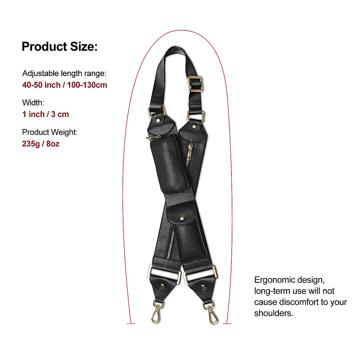 Replacement Vegetarian Leather Crossbody Strap-Adjustable Black Purse Strap,Clip & Go Shoulder Bag Strap for Handbags,Durable Thick Replacement Straps