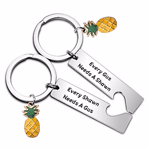 BEKECH Gus And Shawn Gift Every Gus Needs A Shawn Pineapple Charm Keychain Set for TV Serious Lover Psych Fan Best Friend Keychain (silver)