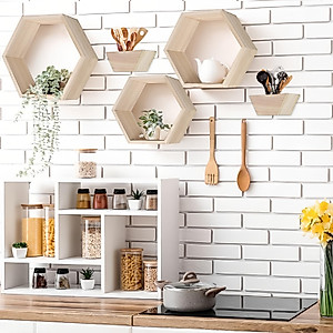 Aurovive Wooden Hexagon Floating Shelves Set of 5 Wall Mounted Honeycomb Shelf octogone shelve Geometric Shaped Organizer for Living Room Bathroom Bedroom Guest Room Decor Accessories nartural