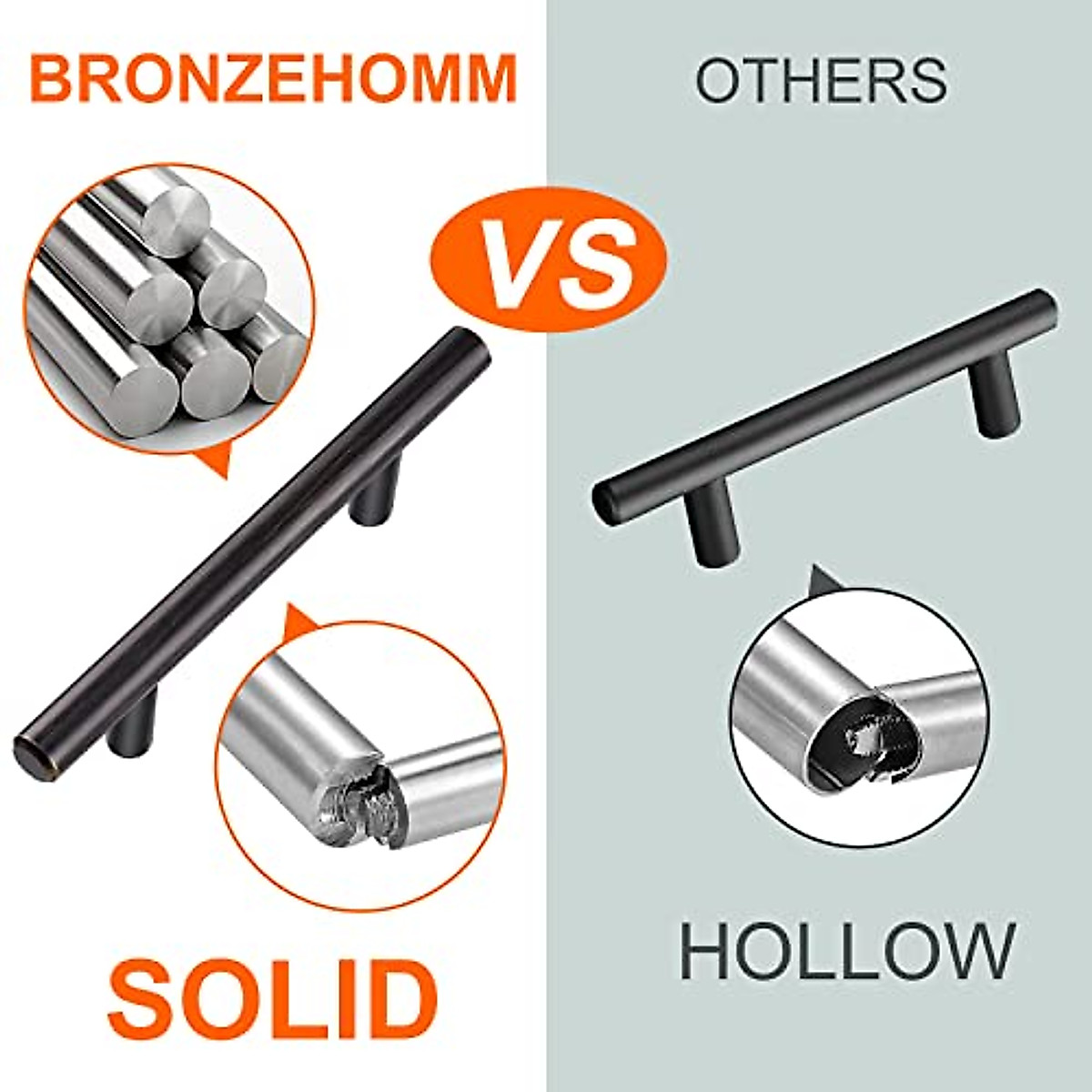 30 Pack Bronze Solid Cabinet Handles Drawer Pulls, 5.38-inch/136mm Length (3-inch Hole Center) Door Handle (1/2-inch Diameter) Kitchen Stainless Steel Cabinet Hardware Handle, Oil-Rubbed Bronze