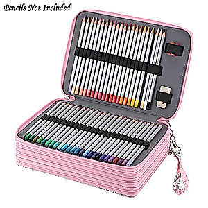 BTSKY Colored Pencil Case- 200 Slots Pencil Holder Pen Bag Large Capacity Pencil Organizer with Handle Strap Handy Colored Pencil Box with Printing Pattern Pink Rose