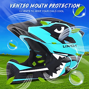 Lixada Kids Bike Helmet Adjustable Detachable Full Face Helmet for Cycling Helmet for Children Bicycle, Skateboard, Scooter, Protective Gear (20.5-22 Inches)