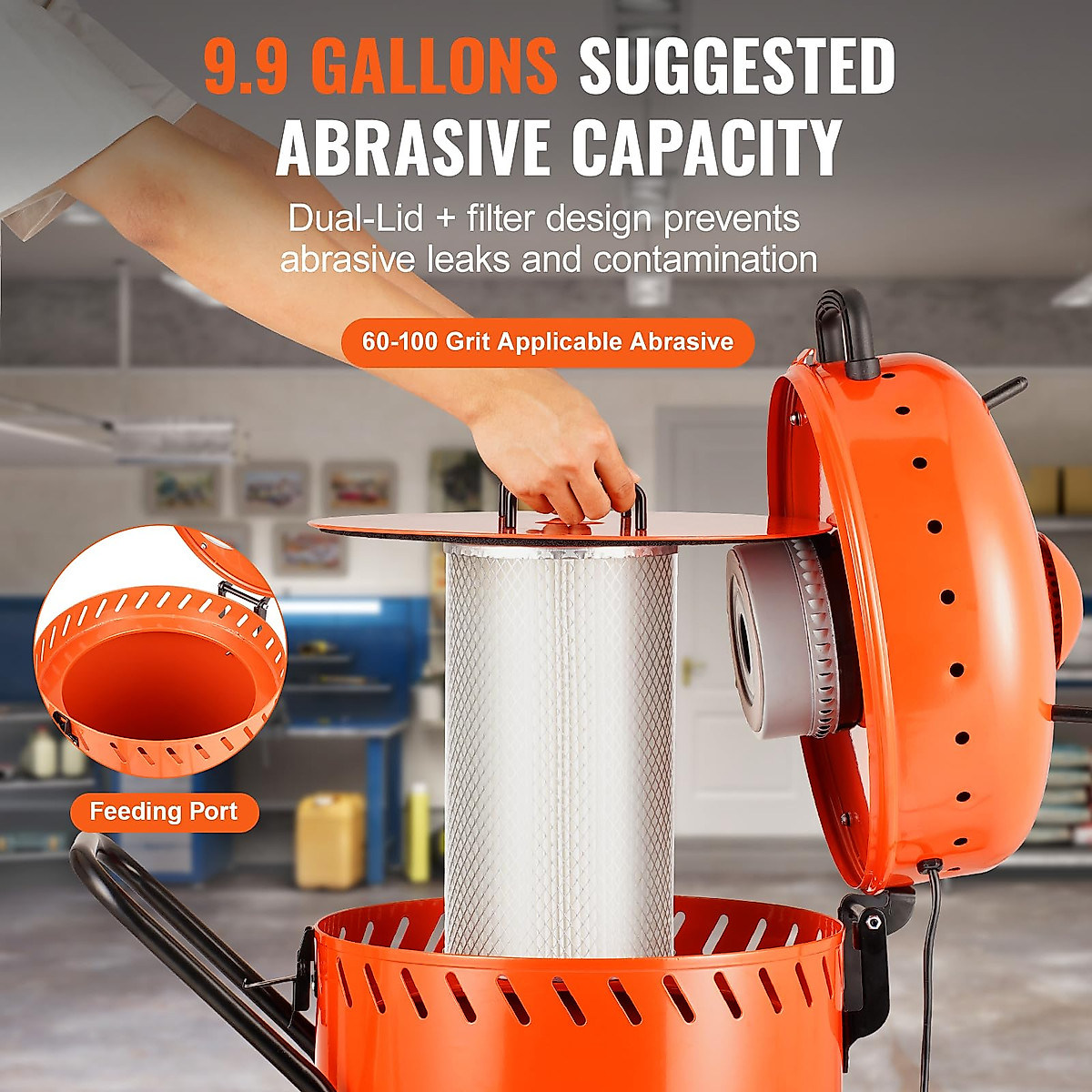 VEVOR 28 Gallon Vacuum Sand Blaster, Dustless Sandblaster with Built-in 1200W Vacuum System for Dust Control and Abrasive Recycle, 60-110 PSI Heavy Duty Dustless Blasting Machine