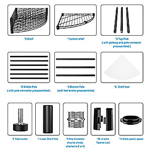 6 Tier NSF Corner Wire Shelf Shelving Unit, 18 x 18 x 72 Inch 420lbs Capacity Heavy Duty Adjustable Metal Storage Rack with Leveling Feet & Shelf Liners for Office Kitchen Bathroom and More - Black