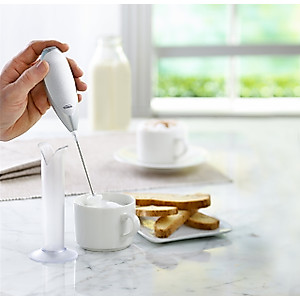 Trudeau Battery Milk Frother,Silver/White,9.5 inch