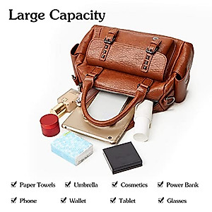 PORRASSO Retro Handbag Women Crossbody Bag Ladies Shoulder Bag with Pendant Satchel Waterproof PU Leather Top-Handle Bag Work Travel Dating Boston Bag Red Wine