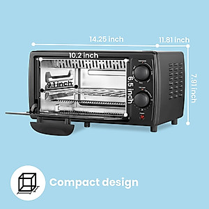 COMFEE' Toaster Oven Countertop, Small Toaster Ovens Combo 4 slice, Mini Oven for 9" Pizza, Compact Oven 2 Racks for Toast, Bake, Broil, 950W, Black, CTO-E101A(BK)