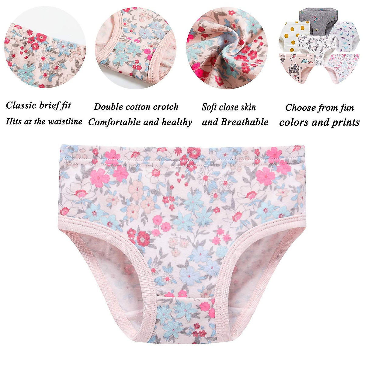 Sladatona Little Girls' Soft Cotton Underwear Bring Cool, Breathable Comfort Experience Panty 3-4t Mixed Colour Gray White