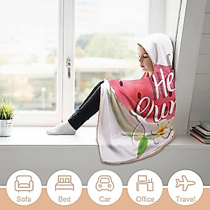 Hooded Blanket Poncho, Watercolor Decor Women Men Hooded Blanket, Hello Summer Motivational Quote with Fresh Watermelon, Soft Warm Cozy, 50 x 60inches, Studying Reading Snuggling Napping Office