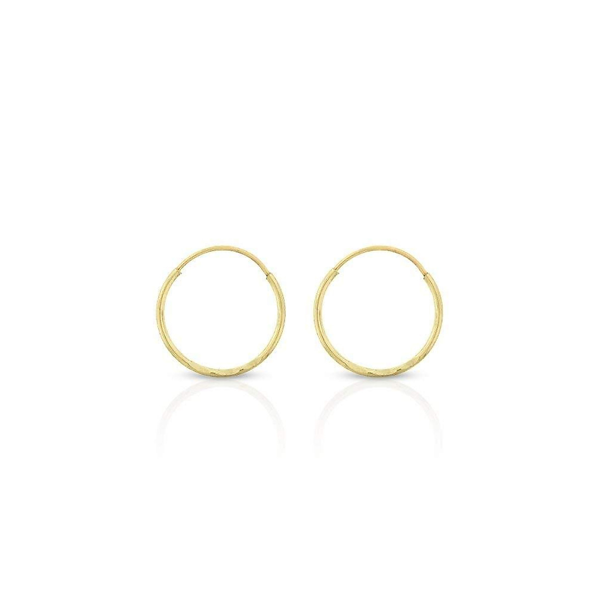 14k Solid Gold Endless Diamond-Cut Hoop Earrings Sizes 10mm - 20mm and 3-Pair Sets, 14k Gold Thin Hoop Earrings, Cartilage Earrings, Helix Earring, Nose Hoop, Tragus Earring, 100% Real 14k Gold (10mm)