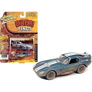 Johnny Lightning 1964 Shelby Cobra Daytona Coupe Viking Blue Met w/White Stripes Weathered Ltd Ed to 12834 pcs 1/64 Diecast Model JLSF023-JLSP231 A
