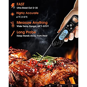 Meat Thermometer,Instant Read Meat Thermometer for Cooking, Fast & Precise Digital Food Thermometer with Backlight, Magnet, Calibration, and Foldable Probe for Deep Fry, BBQ, Grill, and Roast Turkey.