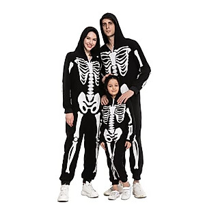 Spooktacular Creations Halloween Unisex Skeleton Costume Pajama Kids Skeleton Jumpsuit Dress Up Party Skeleton Hoodie Cosplayp