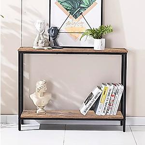 MAJARO Industrial Sofa Console Table for Living Room, Office (Rustic Brown, Double Layer)