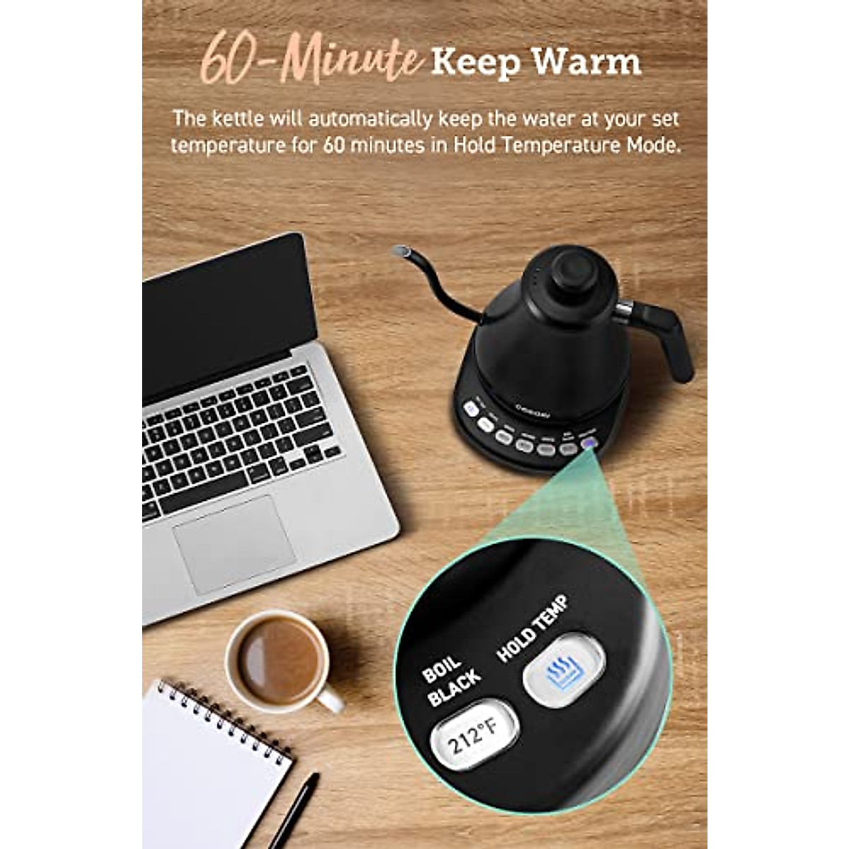 COSORI Electric Gooseneck Kettle with 5 Variable Presets, Pour Over Kettle & Coffee Kettle, 100% Stainless Steel Inner Lid & Bottom, 1200 Watt Quick Heating, 0.8L, Matte Black