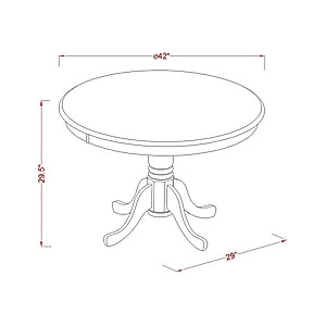 East West Furniture HBNF5-LWH-W 5 Piece Modern Dining Table Set Includes a Round Wooden Table with Pedestal and 4 Dining Room Chairs, 42x42 Inch, Linen White