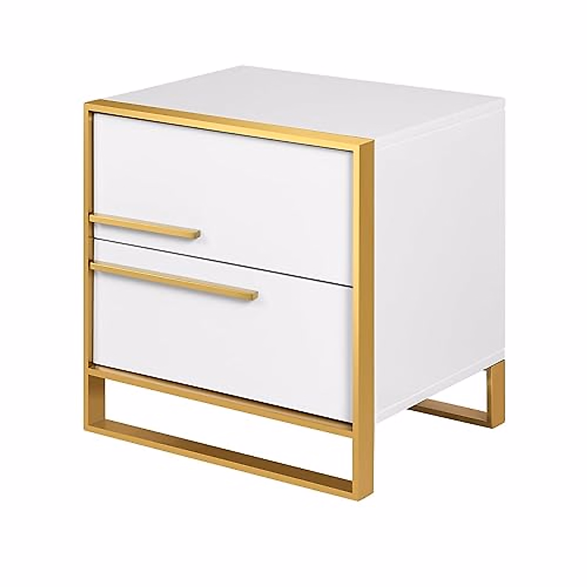 HERNEST Modern Nightstand Storage Cabinet with Solid Wood 2 Drawers Sofa Bedside End Table Glam Steel Frame Accent Furniture Without Assembly for Bedroom/Living Room/Salon/Office, Left White
