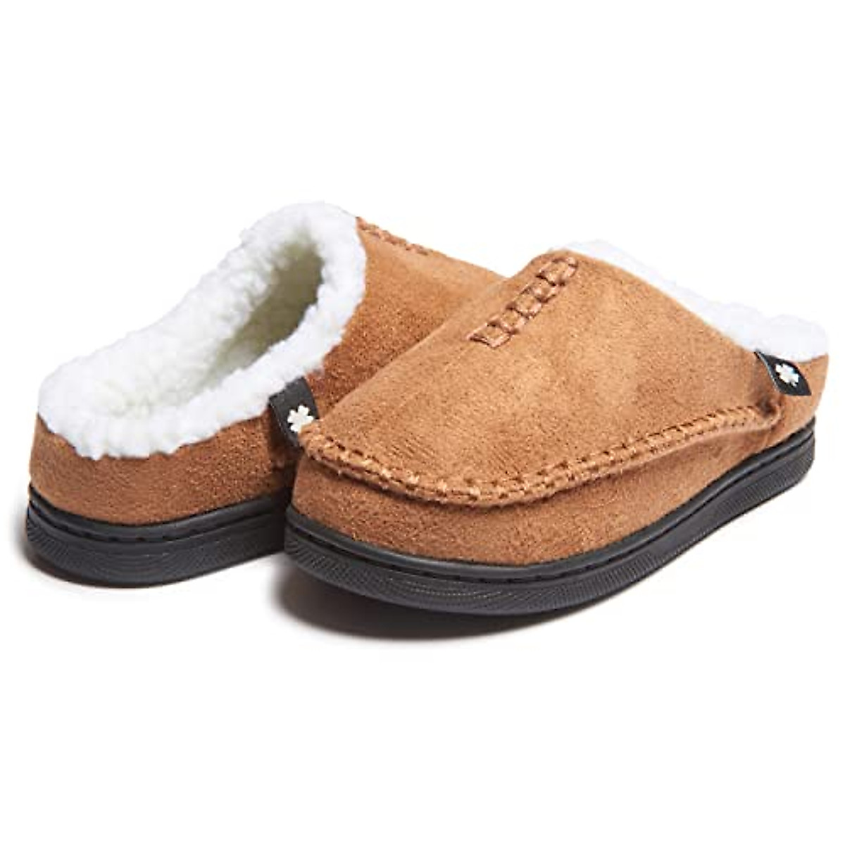 Lucky Brand Boys Micro Suede Clog Slippers, Non Slip Rubber Sole Warm Fuzzy Fluffy House Shoes, Kids Indoor Outdoor Clogs, Tan, Size 6