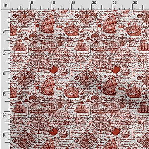 Soimoi Cotton Poplin Fabric Ship & Direction Compass Nautical Print Fabric by Yard 42 Inch Wide