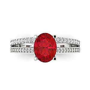 Clara Pucci 2.32 Carat oval cut red simulated ruby 14k white gold engraving bridal engagement wedding ring size 7.5