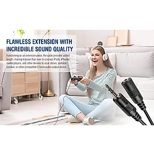 iMBAPrice® 12 Feet Professional Quality Nickel Plated 3.5 mm Male/Female Stereo Audio Extension Cable