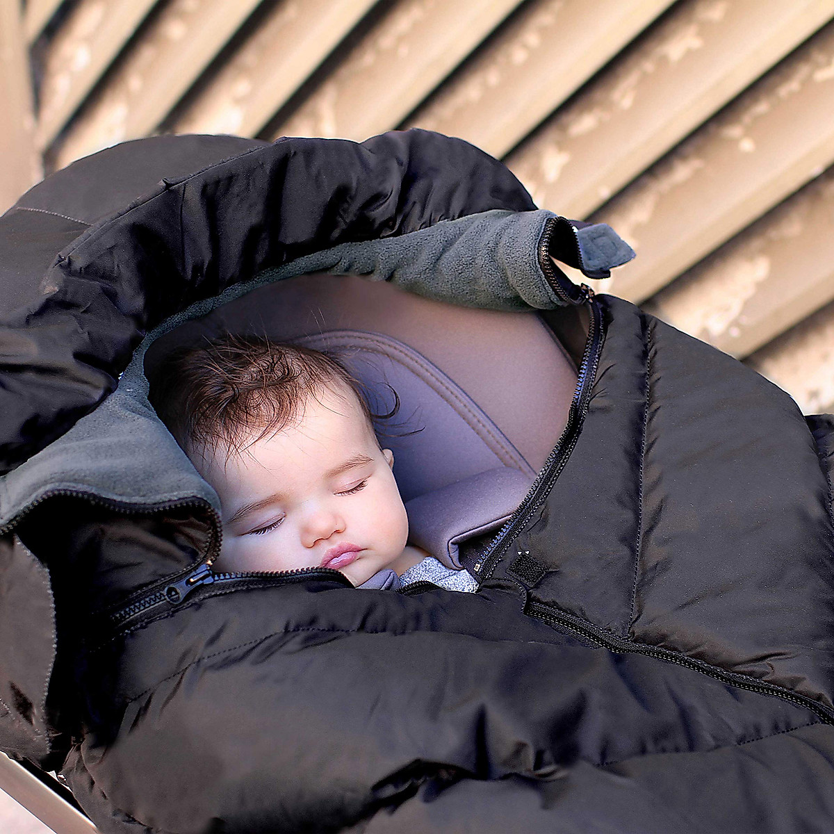 7AM Infant Car Seat Cover - Winter Puffy Cover with Center Zipper for Baby Boys & Girls, Lightweight, Windproof & Water-Repllent Outer Shell, Universal Fit for Infant Car Seat | (0-12M)