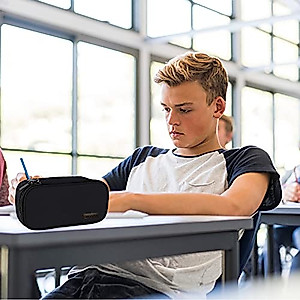 Pencil Case Pencil Bags with Zipper Pencil Pouch Pen Case Black Pen Box for Boys Girls Stationary Organizer for College Office Travel By Gloppie