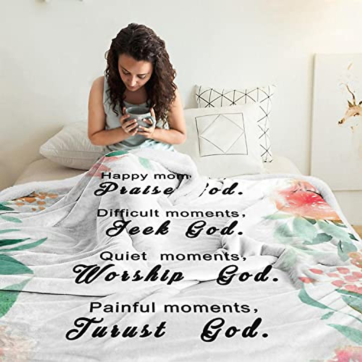 Healing Blanket, Positive Inspirational Thoughts Sherpa Blanket with Scripture Bible Verse Soft Throw Blanket -Christian Gifts for Women 50x60 Inch