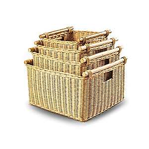The Basket Lady Deep Pole Handle Wicker Storage Basket, Large, 15 in L x 15.5 in W x 9.5 in H, Sandstone