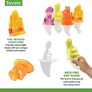 Tovolo Silicone Popsicle Molds with Sticks (Dino) - Ice Pop Molds with 4 Cavities for Homemade Flavored Ice Pops & Frozen Snacks - Popsicle Maker with Drip-Guards, Dishwasher Safe & BPA-Free