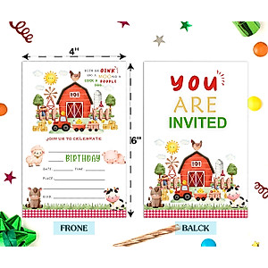 Geuro Birthday invitations With Envelopes.Farm Animals Birthday Invitation, 20set