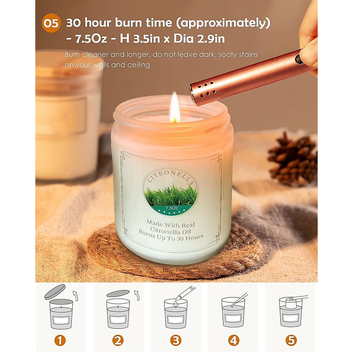 Citronella Candles Outdoor Indoor | Handmade Home Scented Jar Candles Gift Set for Women Men | Soy Wax Candles Aromatherapy Candle for Home Garden Patio Perfect for Christmas Valentine's Day Birthday