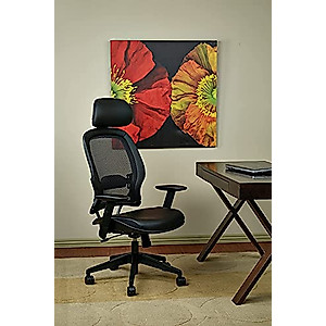 SPACE Seating Professional AirGrid Dark Back and Padded Black Eco Leather Seat, 2-to-1 Synchro Tilt Control, Adjustable Arms and Tilt Tension with Nylon Base Executives Chair with Adjustable Headrest