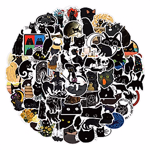 100pcs Waterproof Laptop Stickers Black Cute Cat Stickers for Water Bottles Kawaii Black and White Sticker Pack - Black Skateboard Sticker Computer Laptop Guitar Hydro Flask Phone