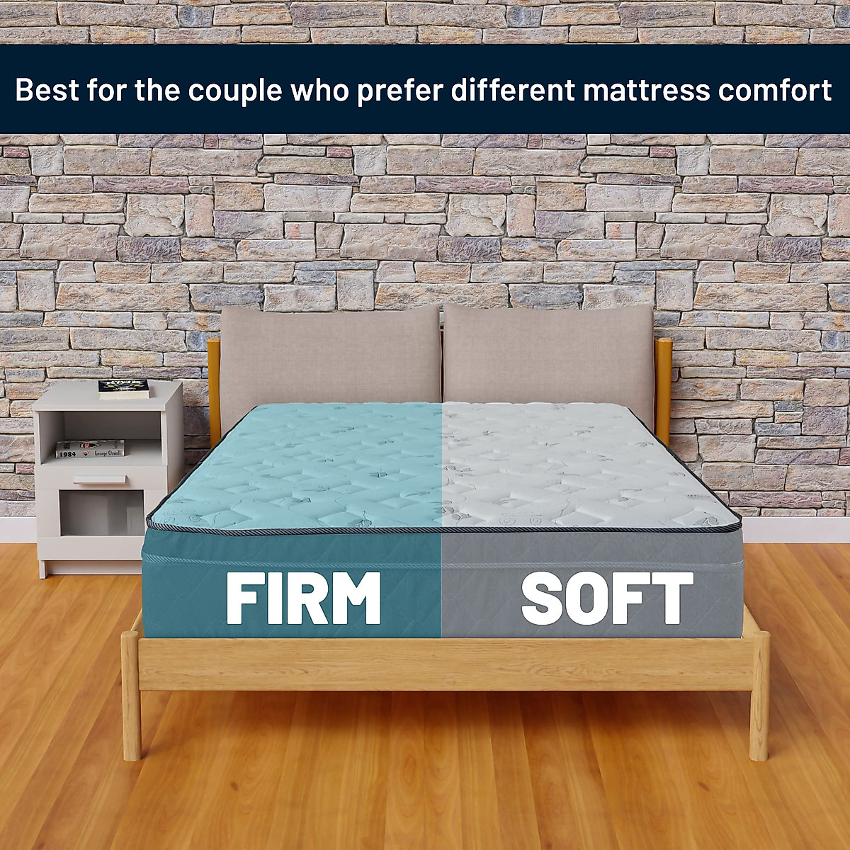 Greaton 12" Half-Firm, Half-Soft Dual Comfort Hybrid Memory Foam Pocket Coil Springs Mattress for Couples - Pressure Relieving, Motion Isolating Sleep System for Personalized Luxury Rest - King, Black