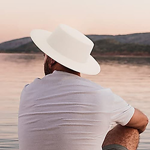 Women Men Classic Felt Fedora Hat Wide Brim Flat Top Jazz Panama Hat Casual Party Church Hat (White)