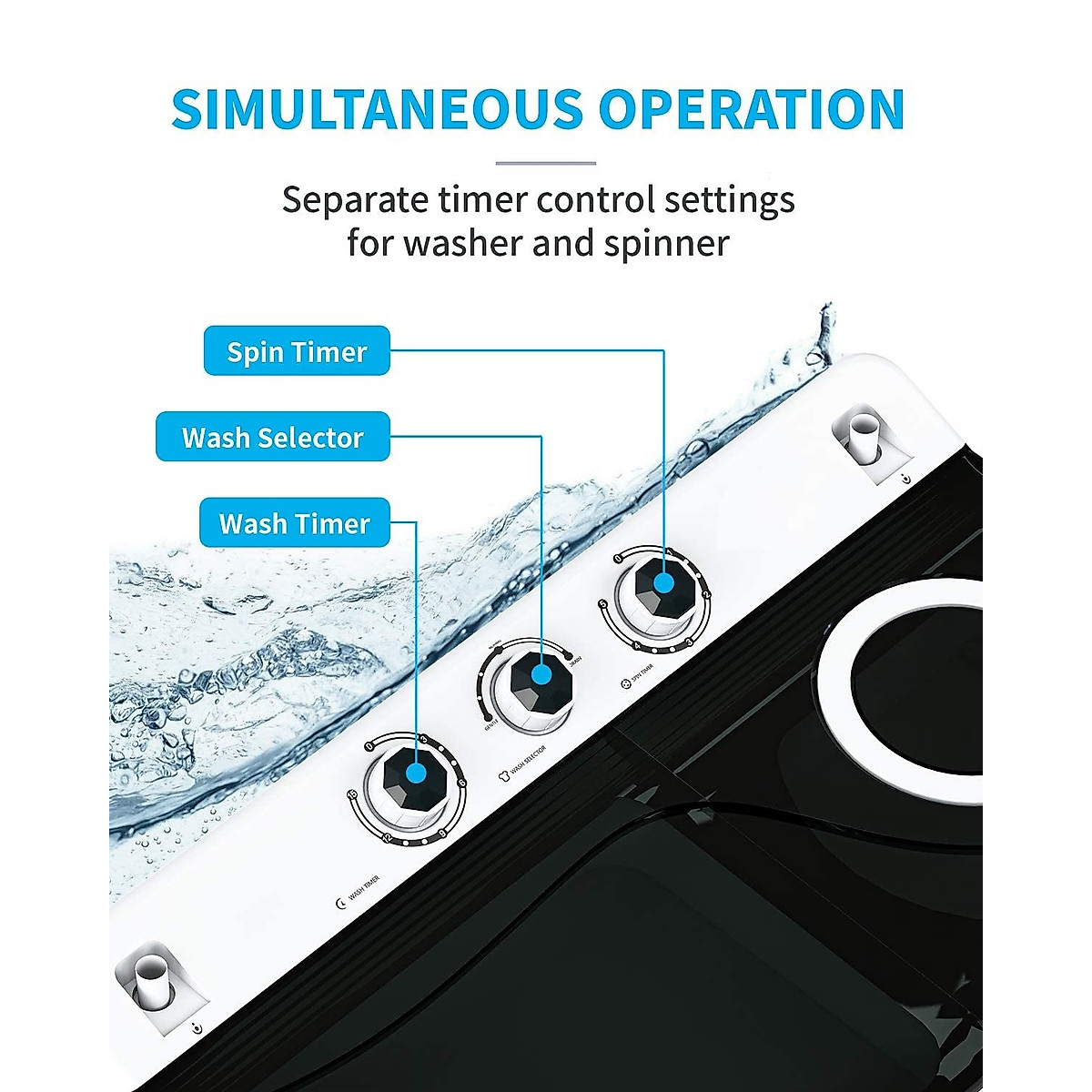 Bonnlo 26lbs Portable Washing Machine, Compact Mini Washer, Twin Tub Washer and Dryer Combo; 18LBS Washer & 8LBS Spin Dryer for Apartment, Dorms, RVs, Camping and More (Black)