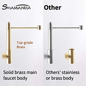 SHAMANDA Brass Kitchen Faucet High Arc Spring Kitchen Sink Faucet with Sprayer Single Handle Hole Pull Down Bar Sink Faucet Brushed Gold, L60001-3