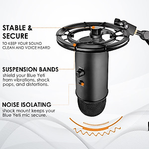 Blue Yeti Shock Mounts, [Custom Built for Blue Yeti Mic Series] Same Country of Origin as Blue Yeti Full Protection Microphones Anti-drop Alloy Shockmount Reduces Vibration Noise by Nycetek