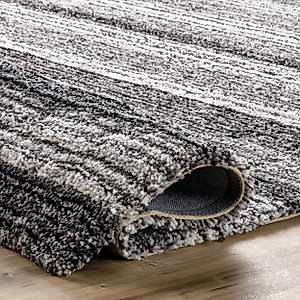 nuLOOM Drey Striped Shag Area Rug - 2x3 Accent Shag Rug Casual Gray Multi/Brown Rugs for Living Room Bedroom Dining Room Nursery Entryway