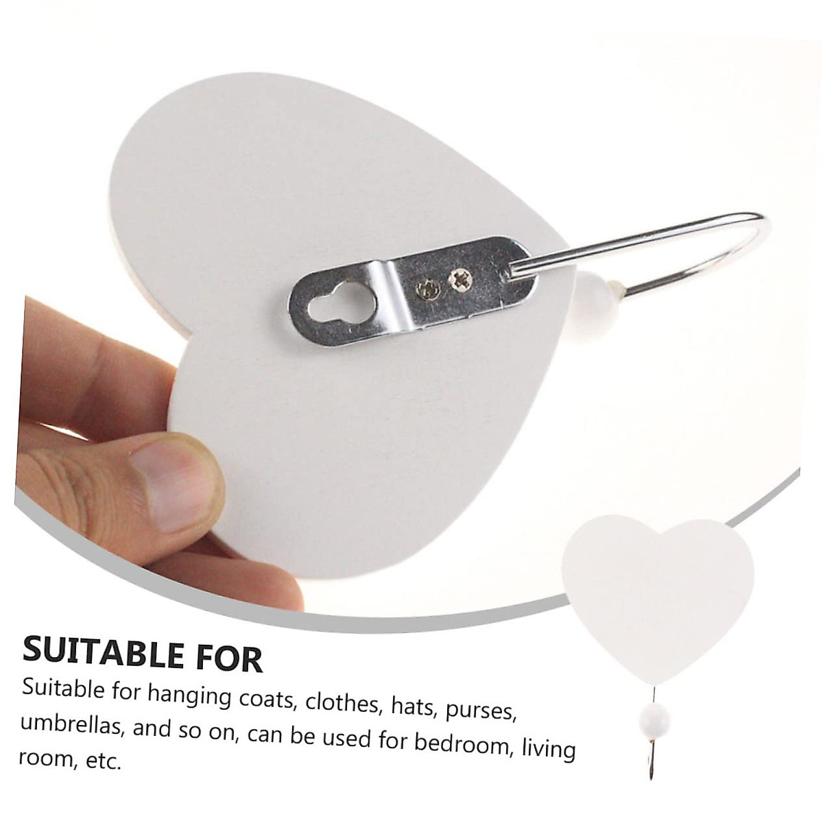 CHILDWEET 5pcs Hook up Wooden Coat Hooks Wood Decor Hat Wall Hanger Wall Mount Clothes Rack Heart Key Hooks Sticky Wall Hangers Decorative Hook Wooden Hooks Heart Shape Hooks Ledge White